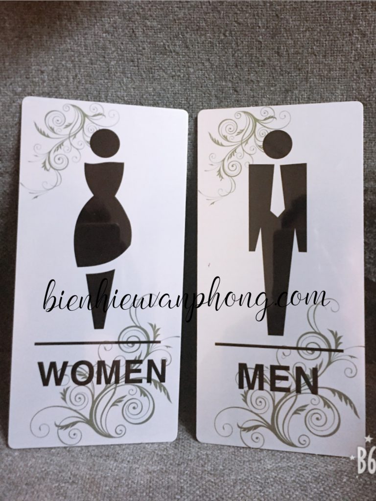 Biển WC nam nữ hoa văn với ký tự đẹp, bảng toilet hoa văn đẹp